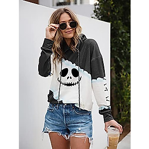 MORCHOY Womens Nightmare Before Christmas Sweatshirt, Tie Dye Style Jack Skellington Shirts Hoodie for Women (X-Xmas-Skellington, S)