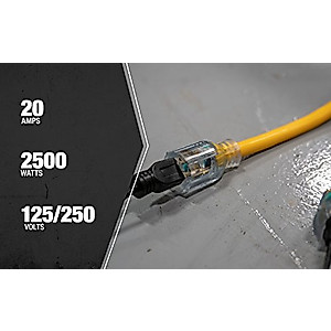 Coleman Cable 01934 3-Feet Generator Power Cord Adapter, 10/4 Splitter Y Adapter, L14-30P to (2) 10/3 Lighted 5-20R