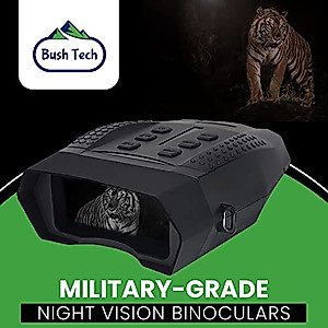 Bush Tech Night Vision Binoculars, Military-Grade Binoculars with Camera for Deer Hunting and Surveillance, Day and Night High-Power Binoculars with 4X Digital Zoom, 1312-Foot Range, 2.5” LCD Display
