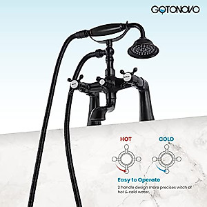 gotonovo Oil Rubbed Bronze Deck Mount Tub Bathtub Clawfoot Faucet with Handheld Shower Telephone Shaped Sprayer Showerheld Double Cross Handle