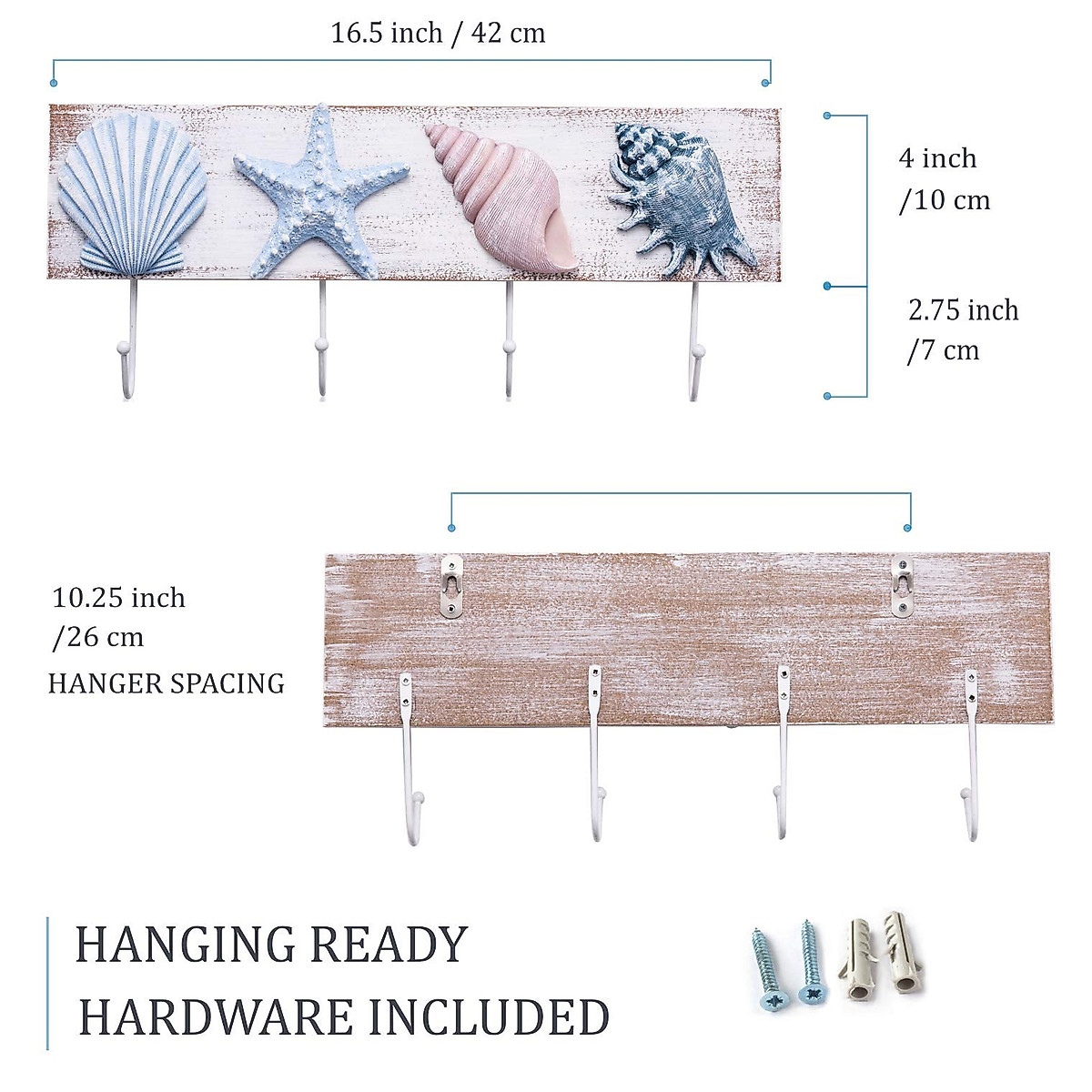 TideAndTales Beach Bathroom Decor 3D Seashell Wall Hooks Towel Rack for Coastal Bathroom, Bedroom or Kitchen - Shells and Starfish Beach Decorations for Home - Ocean Theme Beach House Decor