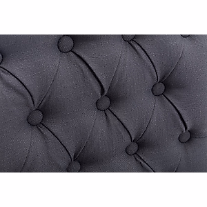 HESIEU Mid-Century Dining Chair Set of 2 Linen Fabric Tufted Upholstered Dining Chair Ergonomic Design Hardwood Frame Anti-Slip Feet for Dining Room Kitchen (Grey)