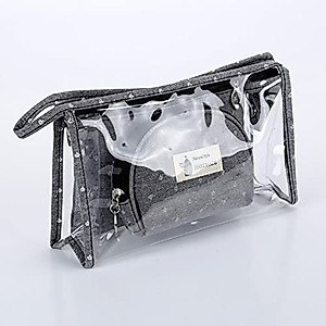 3 piece set of transparent waterproof PVC+canvascosmetic bag grey imperial crown