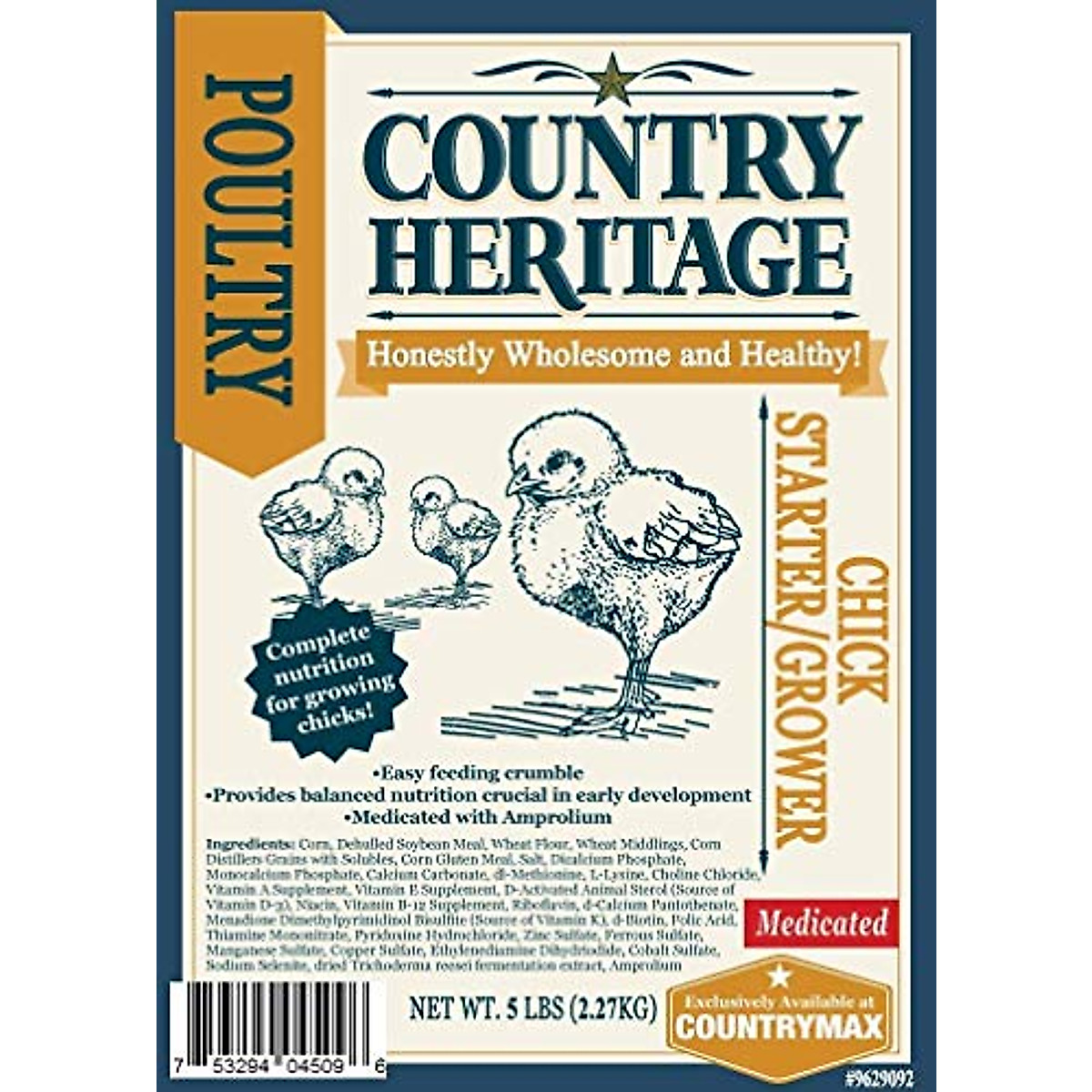 Country Heritage Medicated Baby Chick Food Starter Grower Crumbled Feed 5 Pounds