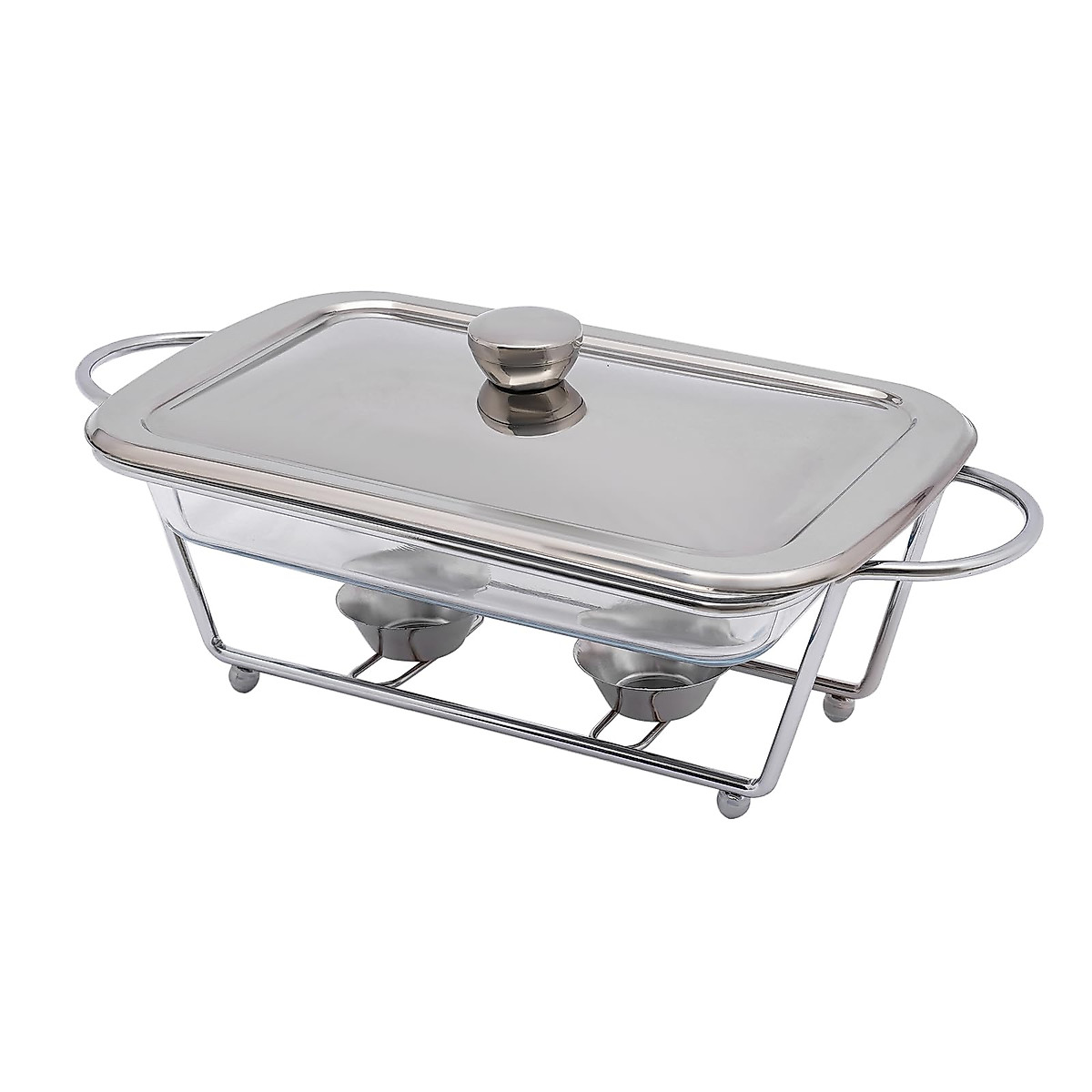 BANLICALI Chafing Dish, Rectangular Buffet Chafer with Stainless Steel Frame, Tempered Glass Container and Fuel Holders, Countertop 2L Warmers Container with Lid for Parties Restaurant Silver