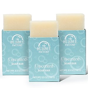 The Bubble Factory Handmade Natural Bath & Body Soap Bar, Vegan, All-Natural, Palm Oil Free, Made in USA with Shea Butter + Essential Oils, Unscented, 3 Bars