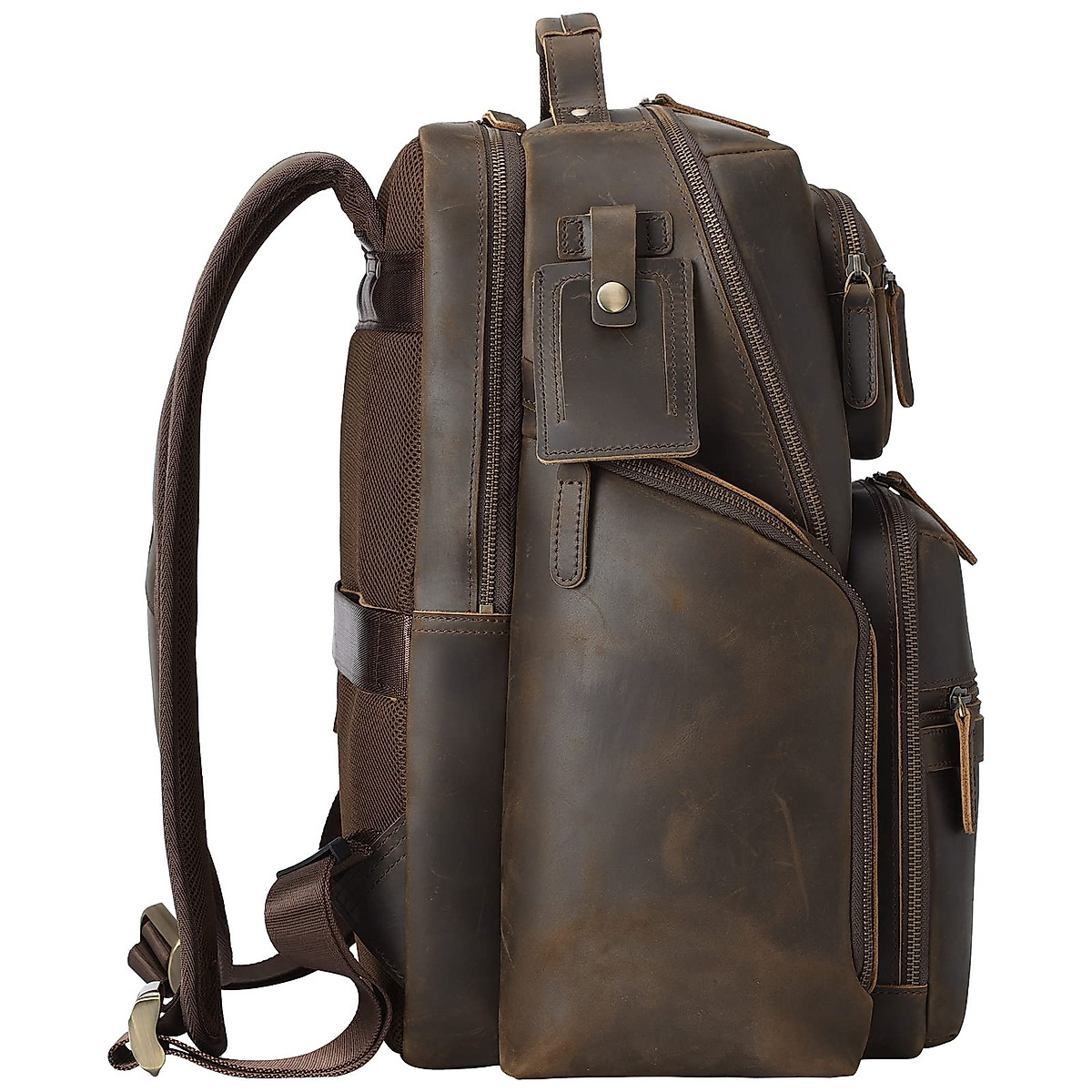 TIDING Full Grain Leather 15.6 Inch Laptop Backpack For Men Large Capacity Business Travel Overnight Shoulder Daypacks
