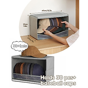 Beveetio 2 Pcs Hat Storage Box With PVC Dustproof Cover, Space Saving Hat Organizer For Baseball Caps, Baseball Cap Organizer For Pack Hats, Stackable Cap Holder Organizer, Hat Organizer For Closet