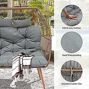 YITAHOME Double Egg Chair with Legs 2 Person Wicker Egg Chair Indoor Outdoor Patio Egg Chair with Cushions 510lbs for Patio, Bedroom, Garden and Balcony, Gray