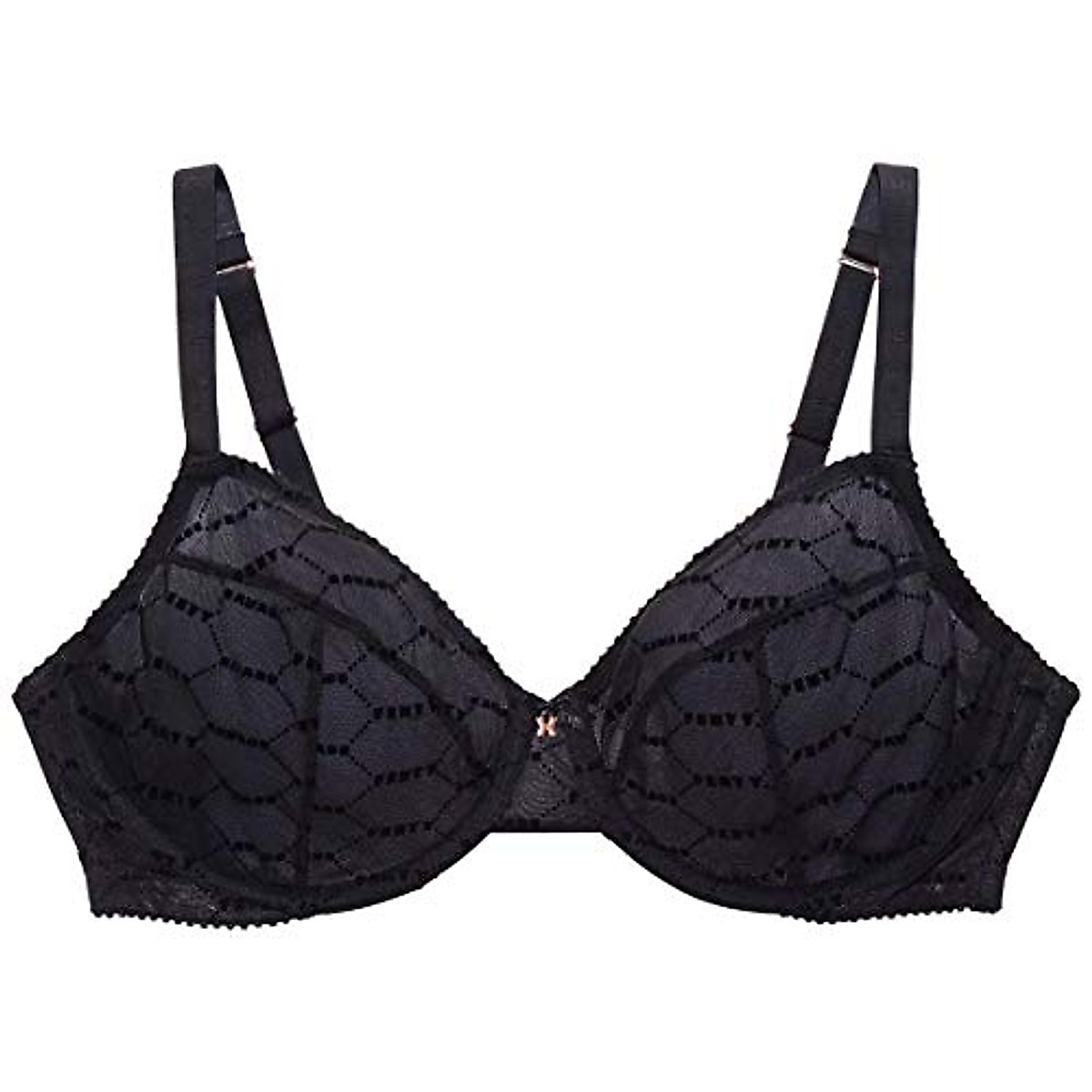 Savage X Fenty, Women's, Curvy Flocked Logo Unlined Bra, Demi Cup, Underwire, U-Back, Adjustable Straps, Black Caviar, 38DDD