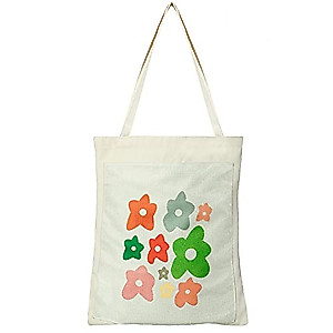 Frienda Aesthetic Canvas Tote Bag Floral Shopping Bag Flower Reusable Grocery Bag for Women Camping Travel Birthday Party FavorsCute Style