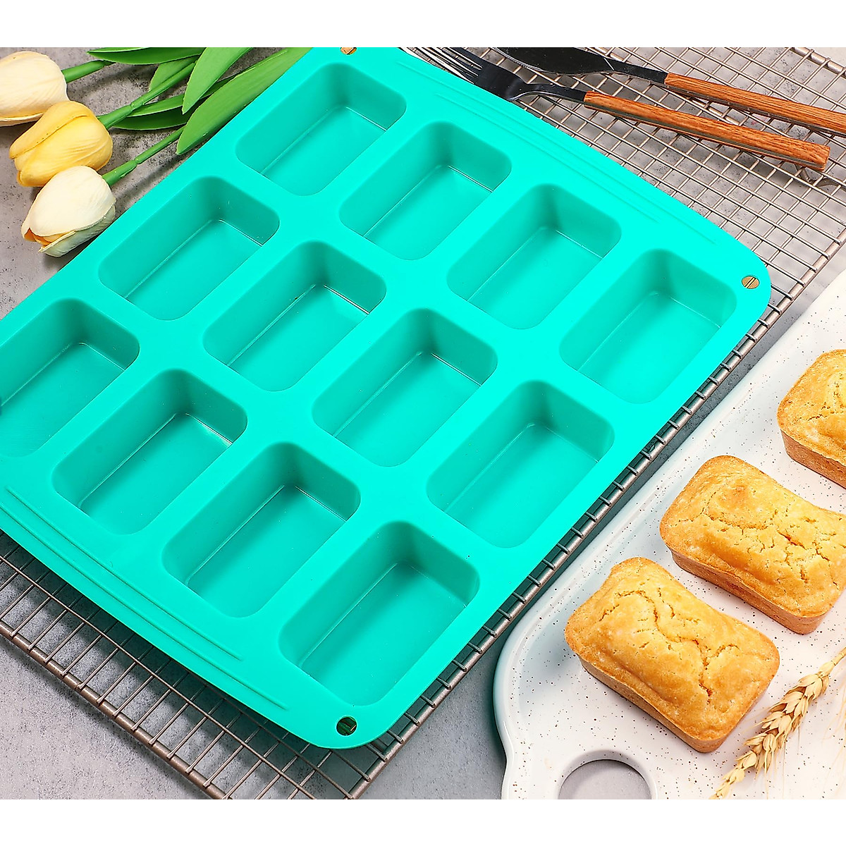 Webake Brownie Pan Silicone Mini Loaf Pan, Rectangular Bar Mold For Cornbread, Soap, Candy, Bread Baking, Butter, Granola Snacks, Keto Fat Bomb and Energy Bar(LFGB Standard)