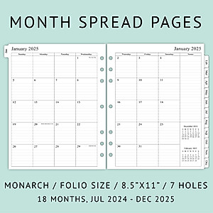 2024 Monthly Planner Refill Folio Size, 12 Months Run January 2024 to December 2024, Two Pages Per Month, 8-1/2" x 11", Size 5