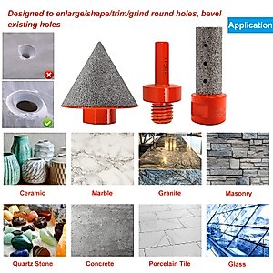 3PCS Diamond Beveling Chamfer Bits Set, Diamond Drill Bits for Ceramic with 5/8"-11 Drill Adapter, Tile Drill Cone Grinder Bit for Existing Holes Enlarging, Trimming, Orange