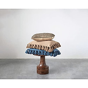 Creative Co-Op Woven Cotton Slub Lumbar Pillow with Crochet and Tassels, 24"L x 16"W x 2"H,Blue
