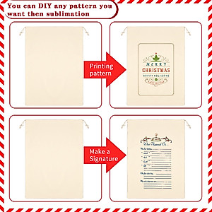 Abbylike 12 Pcs Santa Sublimation Blank Christmas Sacks with Drawstring Large Christmas Natural Cotton Heavy Duty Sack Laundry Bags for Xmas Gift Giving Sublimation Drawstring Bags 18.9 x 26.8 Inch