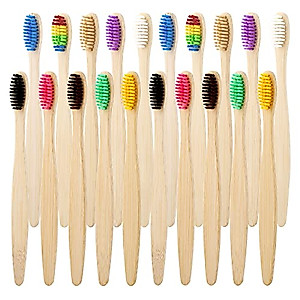 OUTIN Adults Bamboo Toothbrushes 20 Pack, Colorfull Soft Bristles Children Wood Toothbrush Eco Friendly Biodegradable Wooden Handle Tooth Brush Oral Cleaning, HOT004