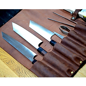 luvsecretlingerie Lightweight premium Leather Chef Knife Bag/Chef Knife Roll 8 Pockets Tan Leather