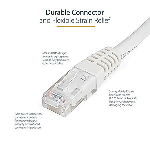 StarTech.com 6ft CAT6 Ethernet Cable - White CAT 6 Gigabit Ethernet Wire -650MHz 100W PoE++ RJ45 UTP Molded Category 6 Network/Patch Cord w/Strain Relief/Fluke Tested UL/TIA Certified (C6PATCH6WH)