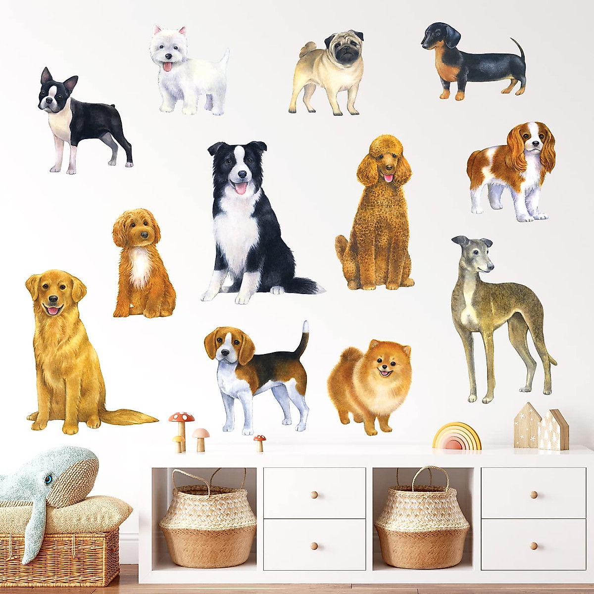 DECOWALL DS-8045 Dogs Wall Decals Stickers Kids Peel and Stick Removable paw décor Print Room Bone Puppy Bedroom Decorations Wallpaper pet Nursery Baby Golden Retrieve Terrier