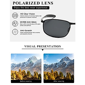 AEVOGUE Polarized Sunglasses For Men Rectangle Metal Frame Retro Sun Glasses AE0395 (Black, 59)