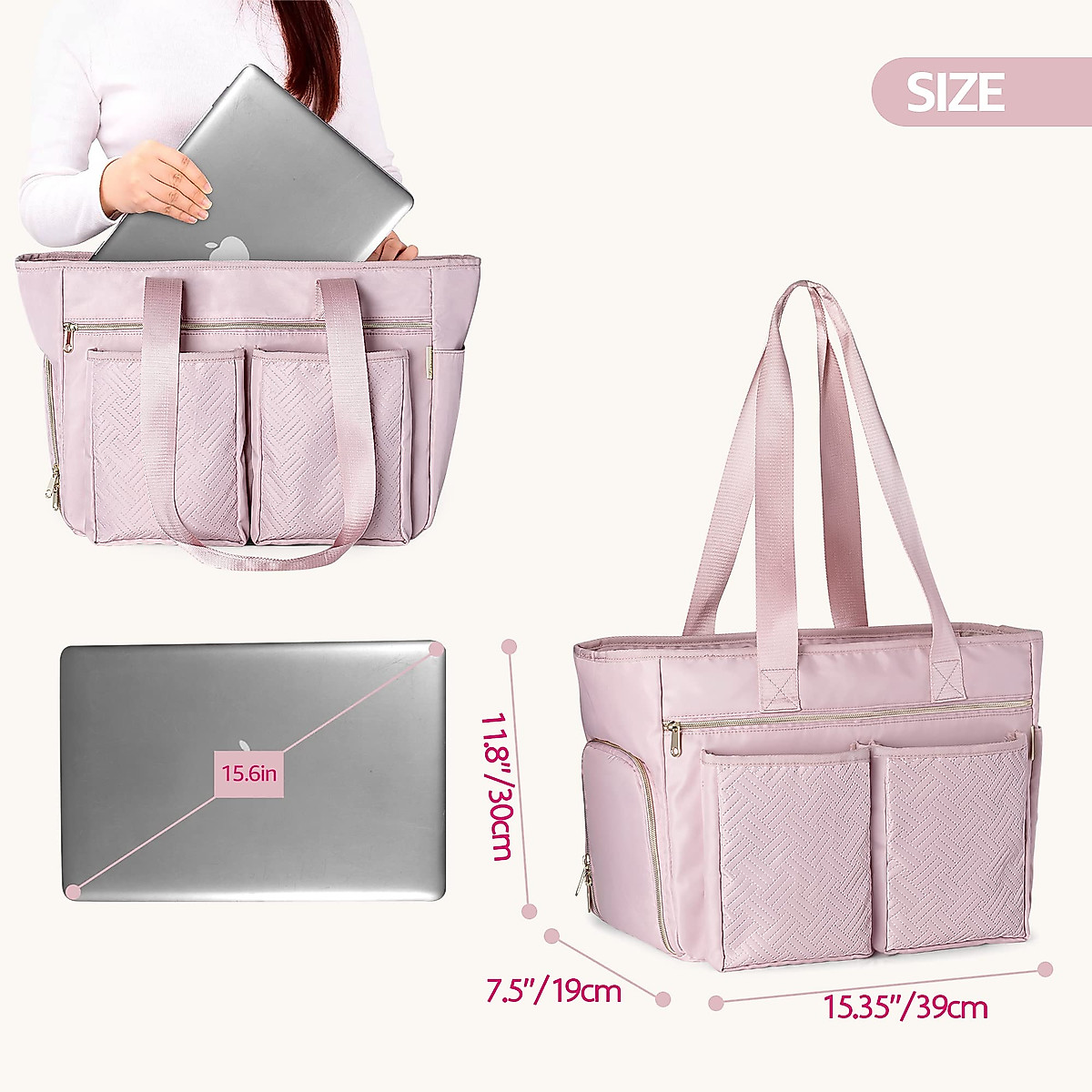 Fasrom Breast Pump Bag Compatible with Spectra S1, S2, Portable Pumping Travel Tote Bag with Laptop Sleeve for Working Moms (Empty Bag Only), Pink