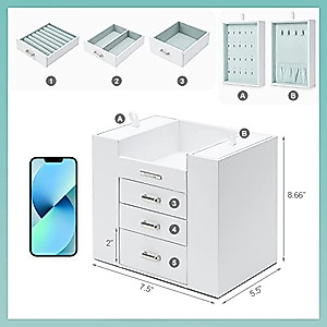 Homde Jewelry Organizer for Girls Women Jewelry Box Necklaces Rings Earrings Display Stand Jewelry Storage Holder Case for Bracelets Watches Sunglasses (White)