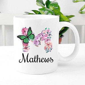 Personalized Name Floral Alphabet Mug, Custom Mug with Name and Initial, Name Mug Gift for Mom Sister Girls, Custom Name Mugs Gifts for Women & Men 980672