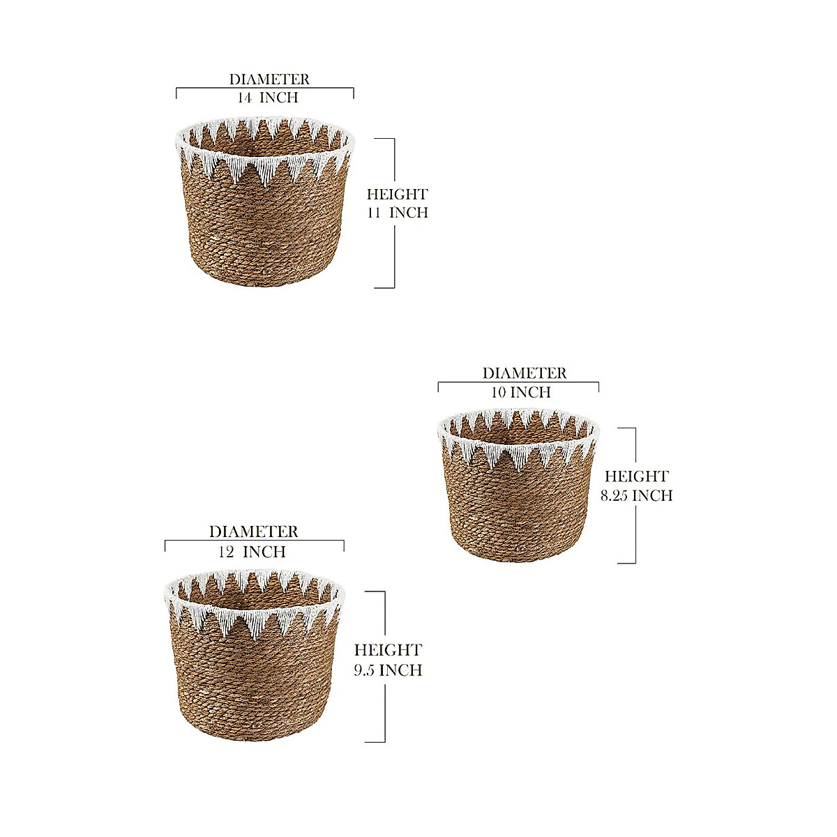 Serene Spaces Living Handmade Cattail Leaf Basket - Natural, Eco-Friendly & Durable - Perfect for Decoration, Storage, Potted Plant Cover/Cachepot or Gifting - KIT of 3 (Each in 3 Different Sizes)