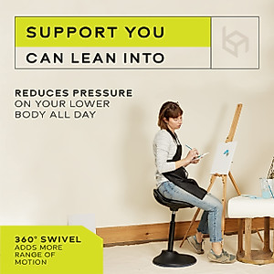 BonVIVO Standing Desk Chair - Ergonomic Chair for Tall Office Desks w/ Back Support and Handles for Posture and Balance - Work from Home High Stool - Black