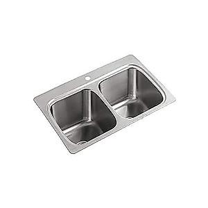 KOHLER 5267-1-NA Verse 33" X 22" X 9-1/4" Top-Mount Double-Equal Bowl Kitchen Sink With Single Faucet Hole, Stainless Steel
