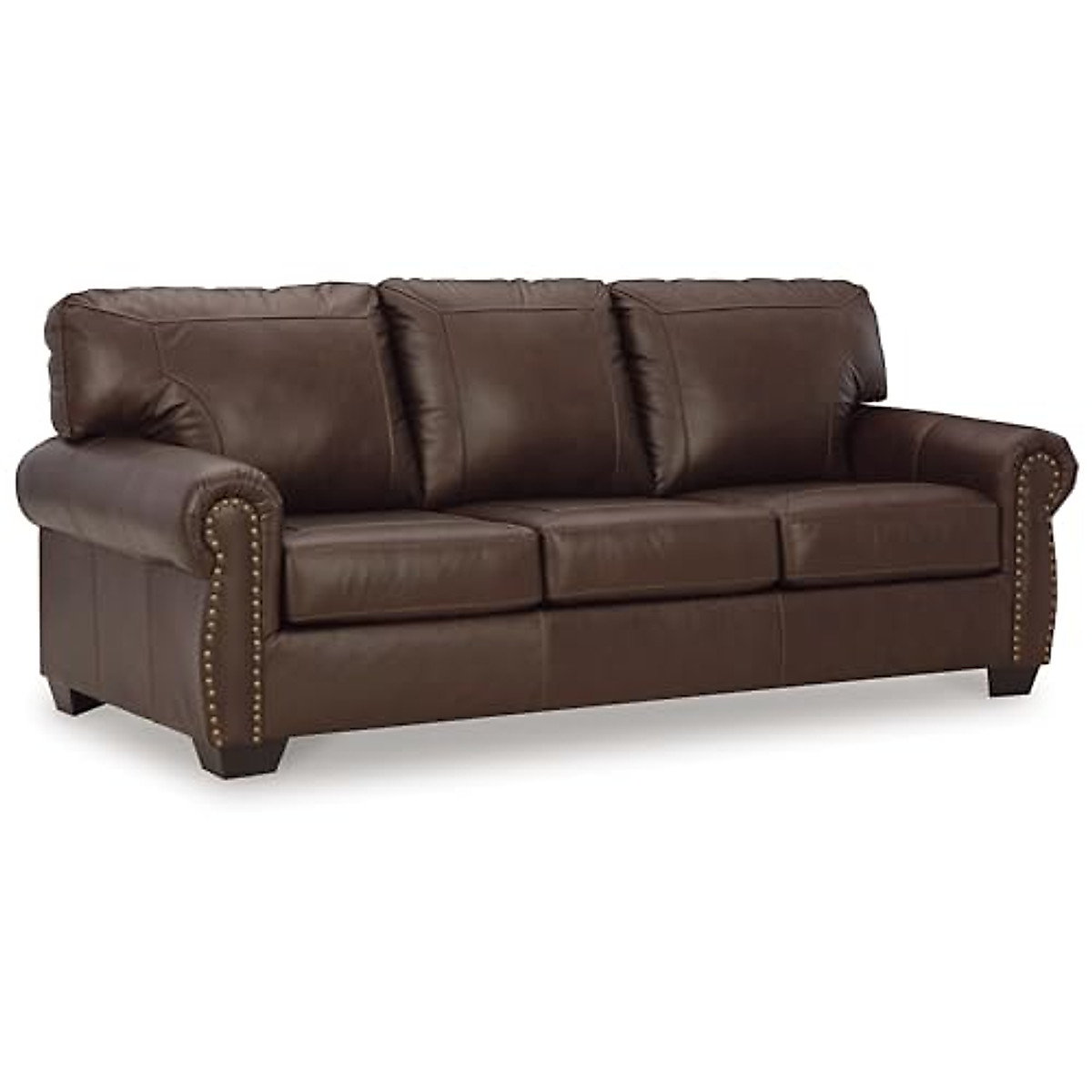 Signature Design by Ashley Colleton Classic Leather Match Sofa with Nailheads, Dark Brown
