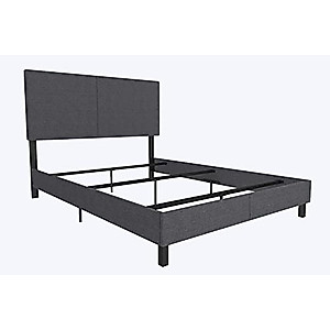 DHP Janford Upholstered Platform Bed with Modern Vertical Stitching on Rectangular Headboard, Queen, Gray Linen