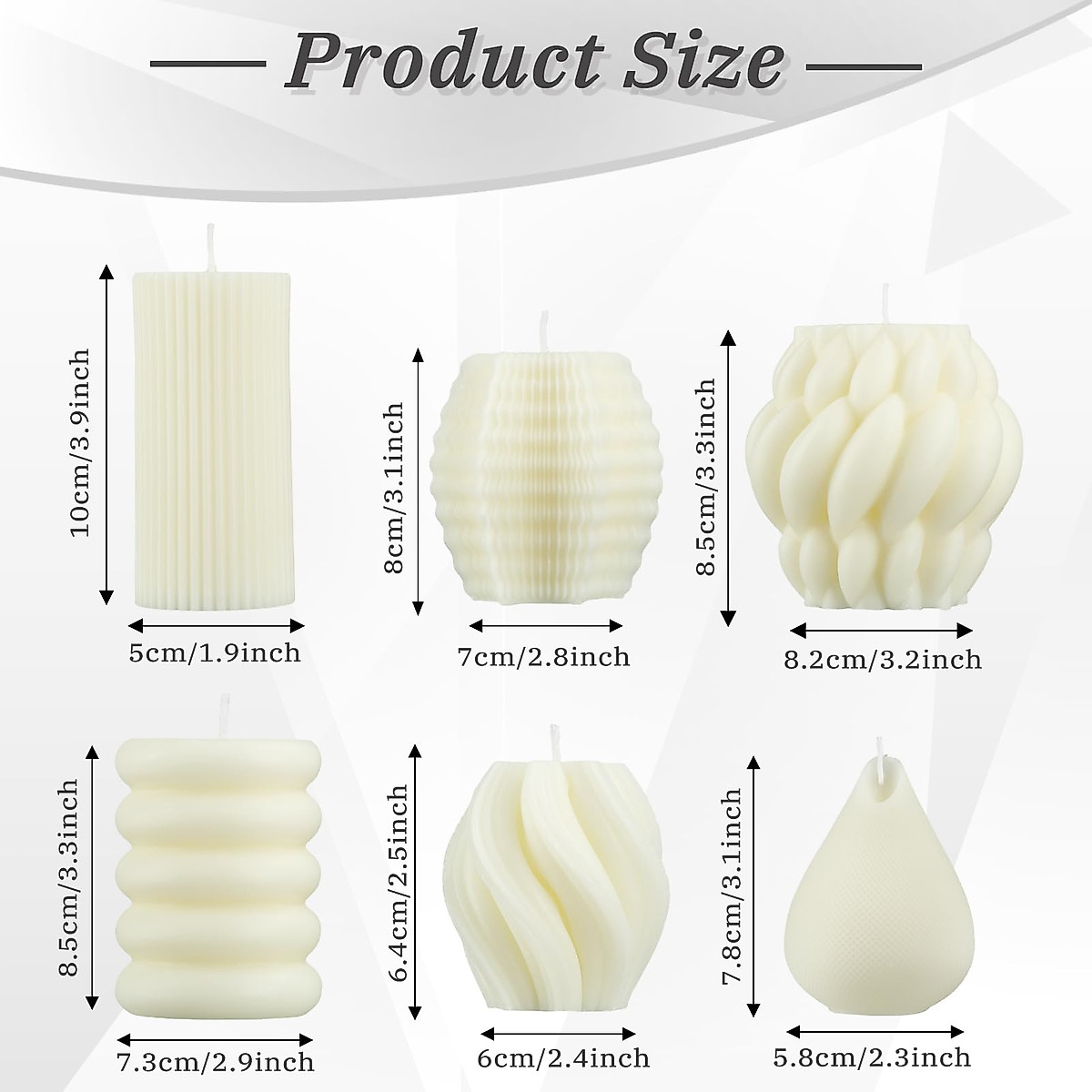 Threlaco 6 Pcs Ribbed Pillar Aesthetic Candles Set White Swirl Scented Soy Wax Twirl Candle Modern Geometric Decorative Idea Candle for Bathroom Housewarming Gift Home Living Room Shelf Decor