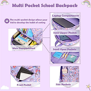 Rainbow Backpack for Girls, 3PCS Rainbow Backpack with Square Lunch Bag & Pencil Case Set for Girls, Large Capacity Kids School Bookbag Set for Preschool Kindergarten Elementary School