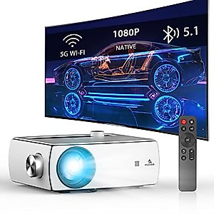 NexiGo WiFi Bluetooth Projector PJ10 [220ANSI - Over 8000 Lux Brightness] Native 1080P Movie Projector, Dolby_Sound Support, Remote, Compatible with Phone, Computer, HDMI, USB, AV Interfaces (Renewed)