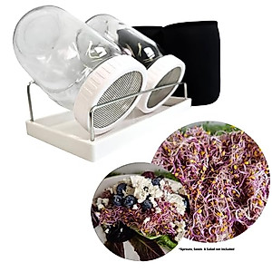 ON THE GROW - Complete Sprouting Kit - 2 Large 32oz Wide-Mouth Mason Jars, Premium Screen lids, Blackout Sleeves, Tray and Sprouter Stand - for Growing Broccoli, Mung Bean, Alfalfa Sprout from Seed