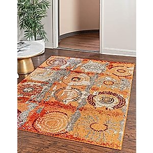 Unique Loom Estrella Collection Modern, Abstract, Light Colors, Distressed Area Rug, 5 ft x 8 ft, Orange/Beige