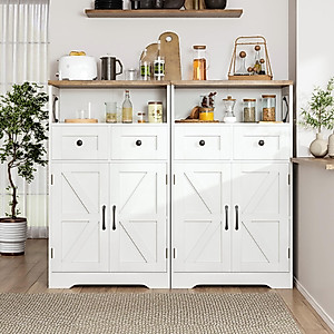 Befrases Farmhouse White Storage Cabinet with Doors and Drawers, Freestanding Kitchen Pantry Cabinet, Floor Storage Cabinet Hutch Cupboard for Kitchen/Laundry/Living Room/Bedroom
