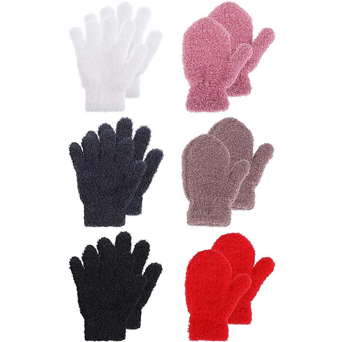 SATINIOR 6 Pairs Toddler Knitted Gloves Kids Winter Warm Stretchy Mittens Soft Lightweight Mittens for Boys and Girls (Multicolored,for 1-3 Years Old)