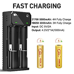 IMREN 18650 Battery Charger,3.7V Battery Charger for 3.7 Volt Li-ion 18650 18350 18500 16340 14500 20700 21700 26650 Battery,1A Fast 18650 Charger (2 Bay)