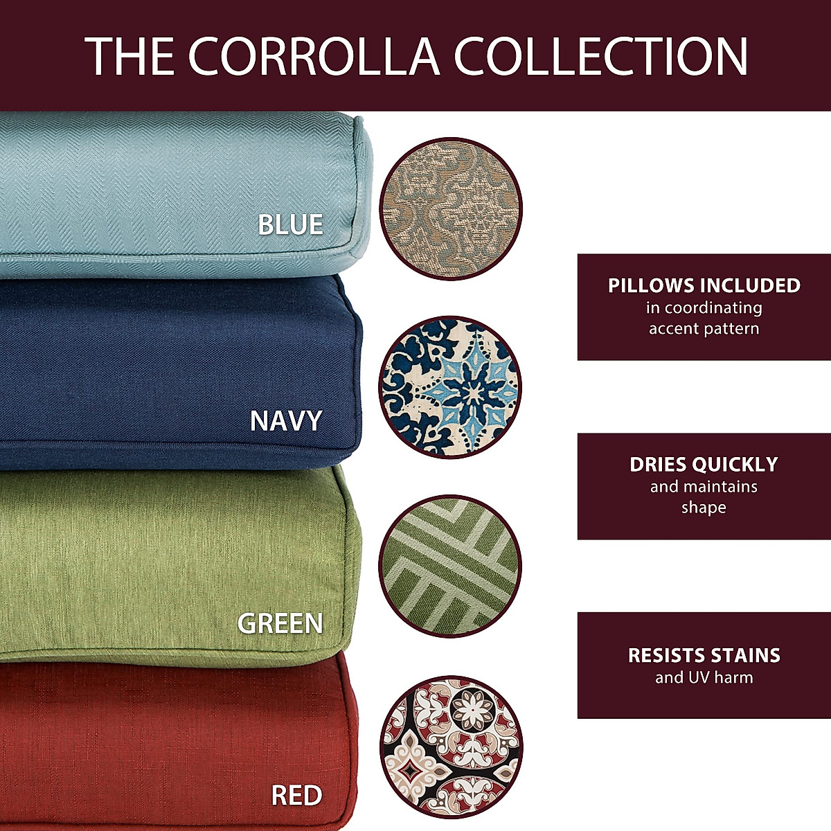 Cambridge Corrolla 6-Piece Outdoor Conversation Set, Modern Luxury Furniture for Patio, Deck, Sunroom, Loveseat, Coffee Table, 2 Chairs, 2 Ottomans, Plush Green Cushions, Patio Furniture Set