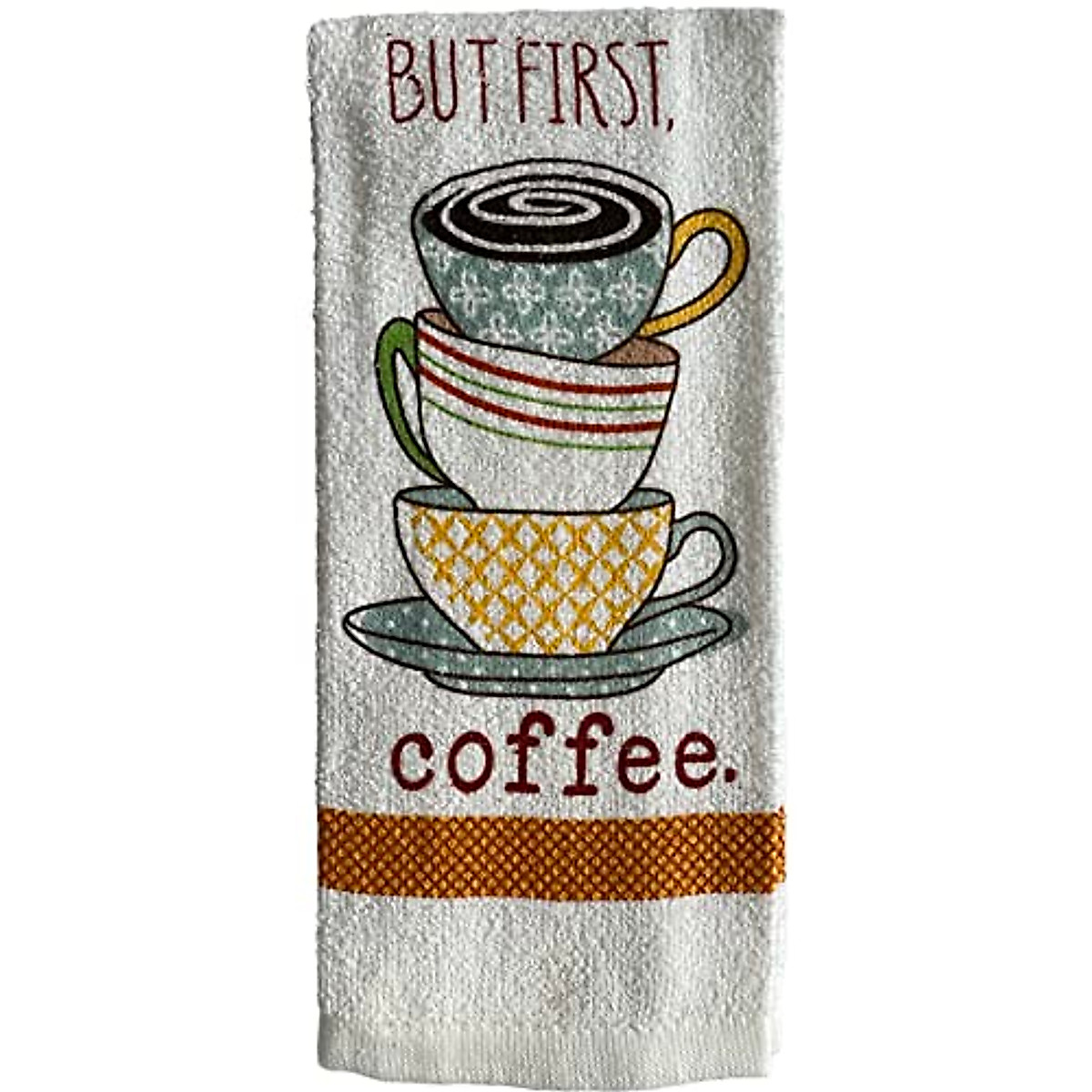 Set of 4, Coffee Cup with Sentiment BUT First Coffee Design Kitchen Towels Dish Towels for Kitchen Decorative Size: 15 x 25 inch.