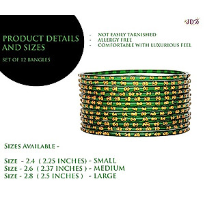 JD'Z COLLECTION Glass Bangles For Women, Indian Traditional Jewelry Glass Bangles Set for Ethnic Daily Wear, Bollywood Bridal Bangles for Indian Marriage (Set of 12-2.8) - Green