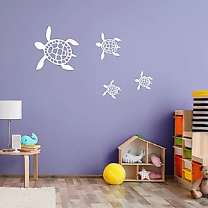 Vinyl Wall Art Decal - Turtles - 17" x 30" - Cute Modern Turtle Design for Animal Lovers Home Apartment Kids Bedroom Closet Door Window Playroom Classroom Nursery Sticker Decoration (White)