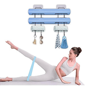 Towel Rack for Bathroom Wall Mounted, Adhesive Towel Holder with 2 Hooks for Towel Storage, Towel Organizer Wall Mount for Bath Wall, Black, 2 Pack