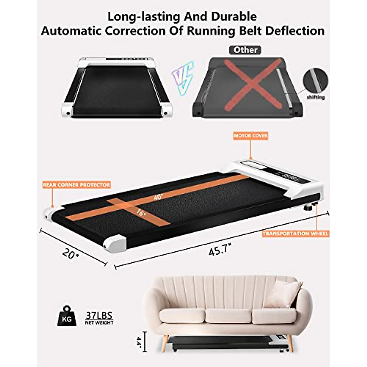 JURITS Walking Pad 2 in 1 for Walking and Jogging, Under Desk Treadmill for Home Office with Remote Control, Portable Walking Pad Treadmill Under Desk, Desk Treadmill in LED Display