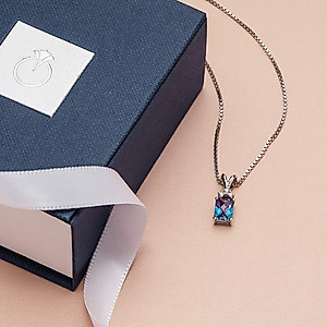 PEORA 14K White Gold Created Alexandrite with Genuine Diamond Pendant, Color-Changing Solitaire, Radiant Cut, 7x5mm, 1.25 Carats total