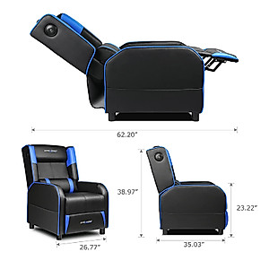 GTRACING Gaming Recliner Chair with Bluetooth Speakers Racing Style Single Gaming Sofa Modern Living Room Recliners Ergonomic Comfortable Massage Home Theater Seating, Blue