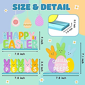 3Pcs Happy Easter Table Decorations Bunny Peeps Sign Happy Egg Hunt Table Centerpieces Bunny Rejoice Sign Wooden Easter Party Decorations Table Ornament for Easter Indoor Party Favors Tiered Tray Home